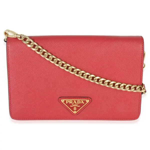 Prada Saffiano Triangle Logo Mini Crossbody - Red