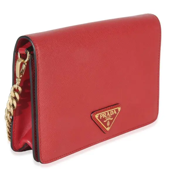 Prada Saffiano Triangle Logo Mini Crossbody - Red