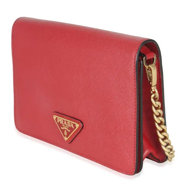 Prada Saffiano Triangle Logo Mini Crossbody - Red