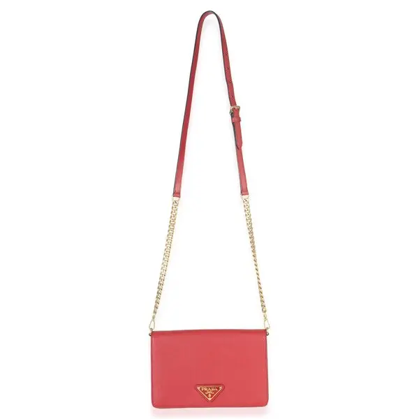 Prada Saffiano Triangle Logo Mini Crossbody - Red