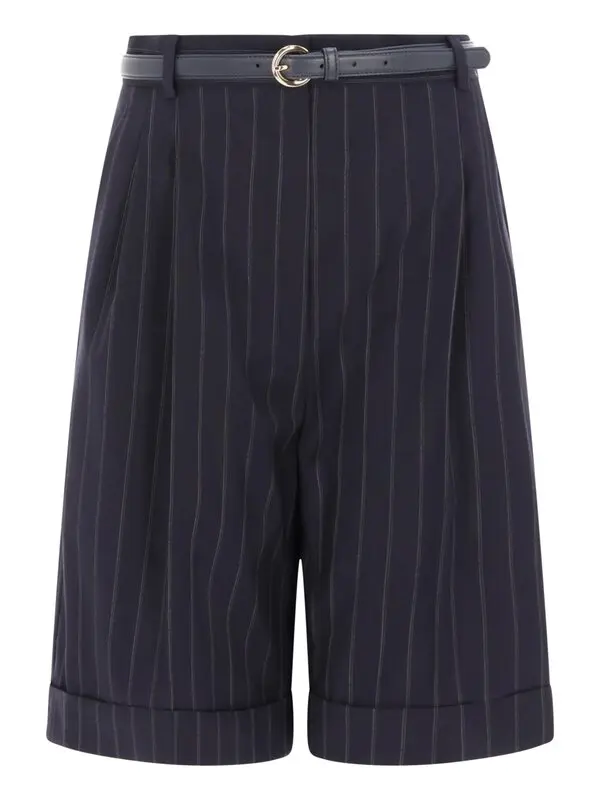 Max Mara Wool Bermuda Shorts With Belt - Blue