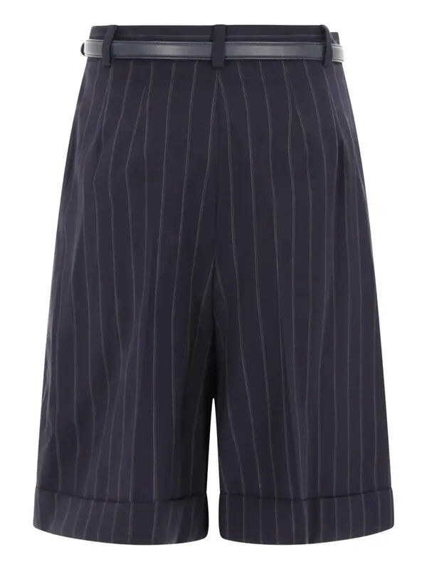 Max Mara Wool Bermuda Shorts With Belt - Blue