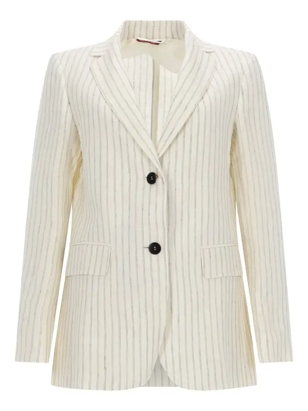 Max Mara Linen Pinstripe Blazer - White