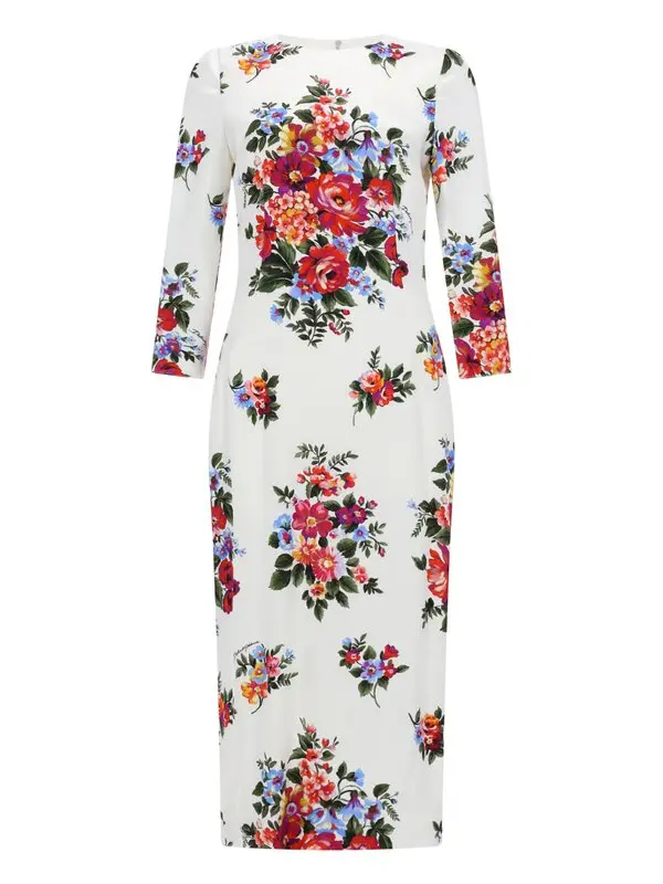Dolce & Gabbana Midi Dress With Floral Print - White
