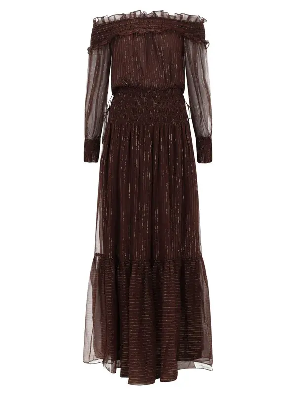 SELF-PORTRAIT Dress With Ruffles And Flounces - Brown