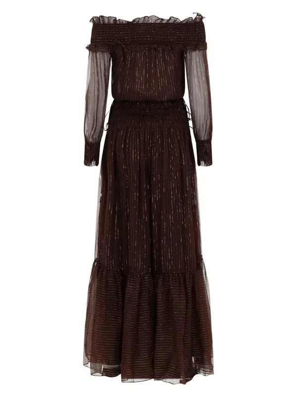 SELF-PORTRAIT Dress With Ruffles And Flounces - Brown