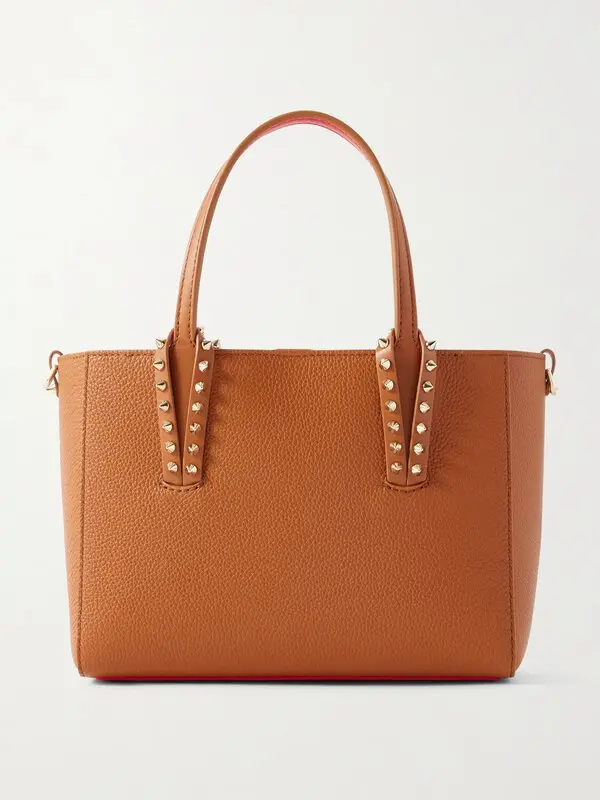 CHRISTIAN LOUBOUTIN Cabata Mini Spiked Textured-leather Tote - Brown