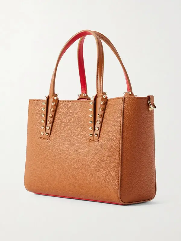 CHRISTIAN LOUBOUTIN Cabata Mini Spiked Textured-leather Tote - Brown