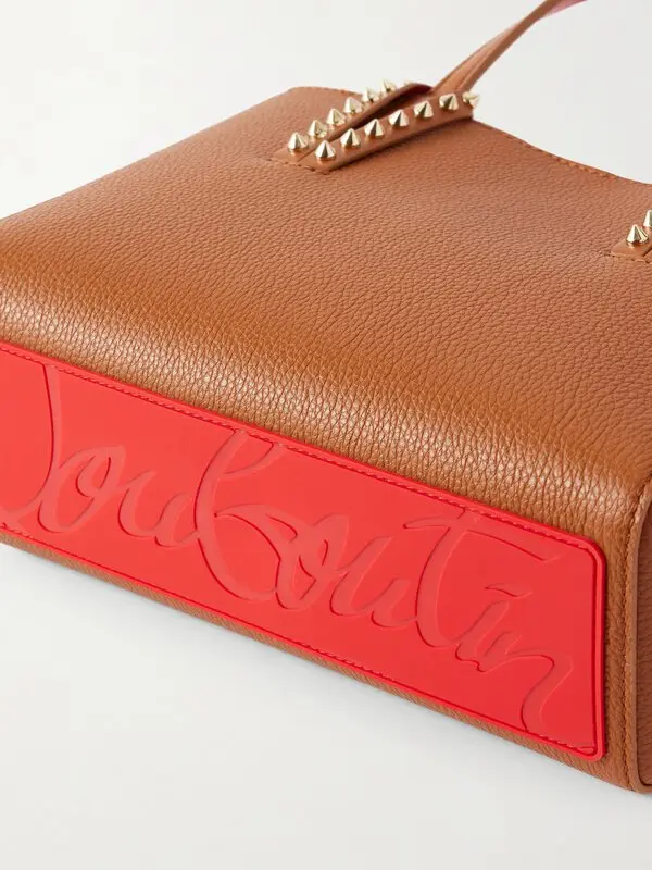 CHRISTIAN LOUBOUTIN Cabata Mini Spiked Textured-leather Tote - Brown