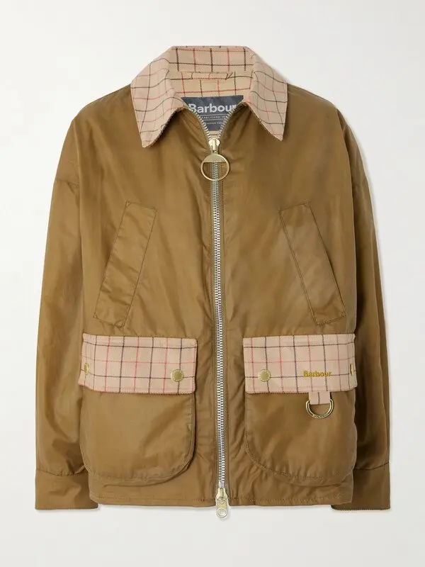 Barbour Launton Checked Corduroy-trimmed Waxed-cotton Jacket - Neutrals