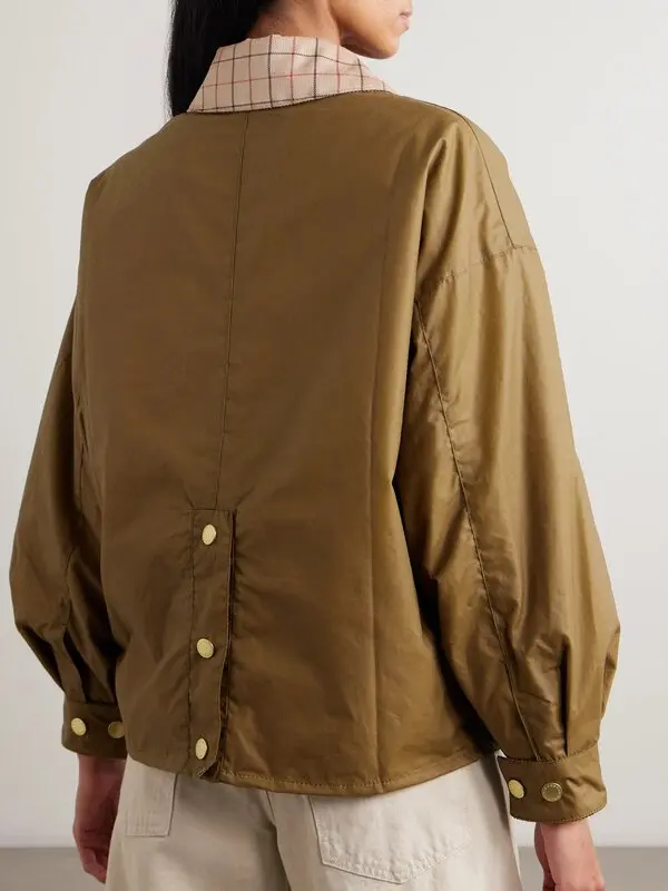 Barbour Launton Checked Corduroy-trimmed Waxed-cotton Jacket - Neutrals
