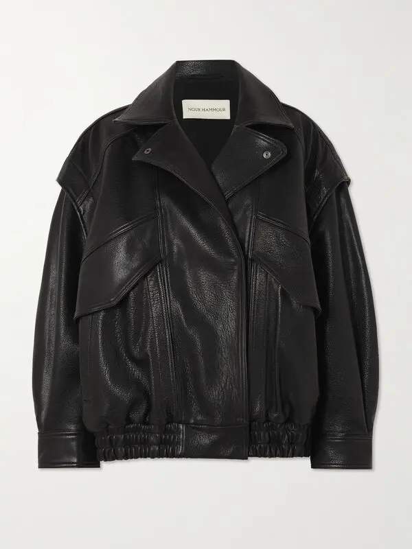 Nour Hammour Micah Oversized Paneled Textured-leather Jacket - Black