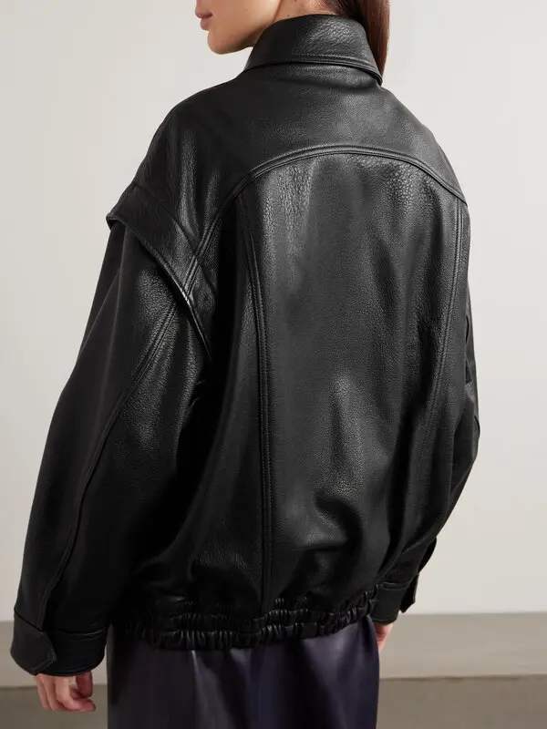 Nour Hammour Micah Oversized Paneled Textured-leather Jacket - Black