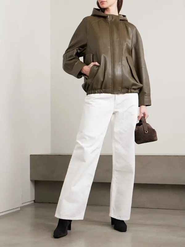 Nour Hammour Textured-leather Hooded Bomber Jacket