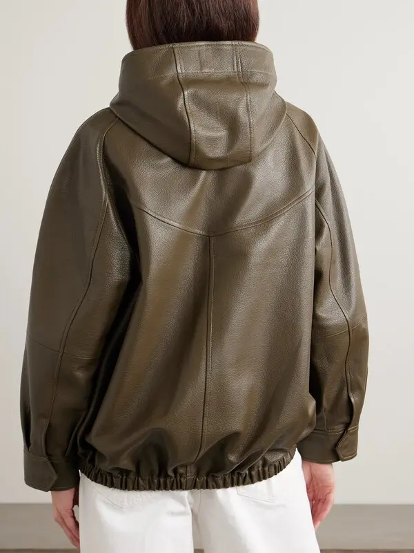 Nour Hammour Textured-leather Hooded Bomber Jacket