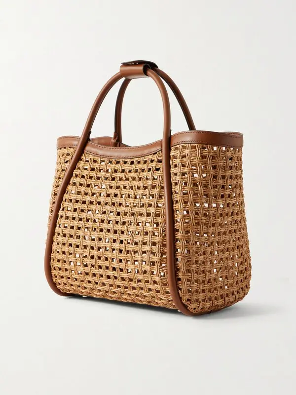 Max Mara Leather-trimmed Woven Raffia Tote Bag