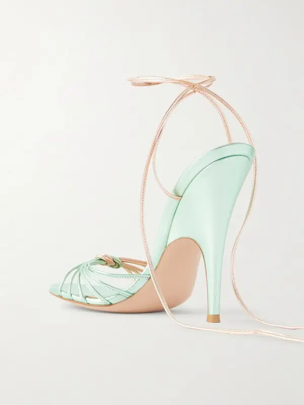 GIANVITO ROSSI Knotted Metallic Leather Sandals - Blue