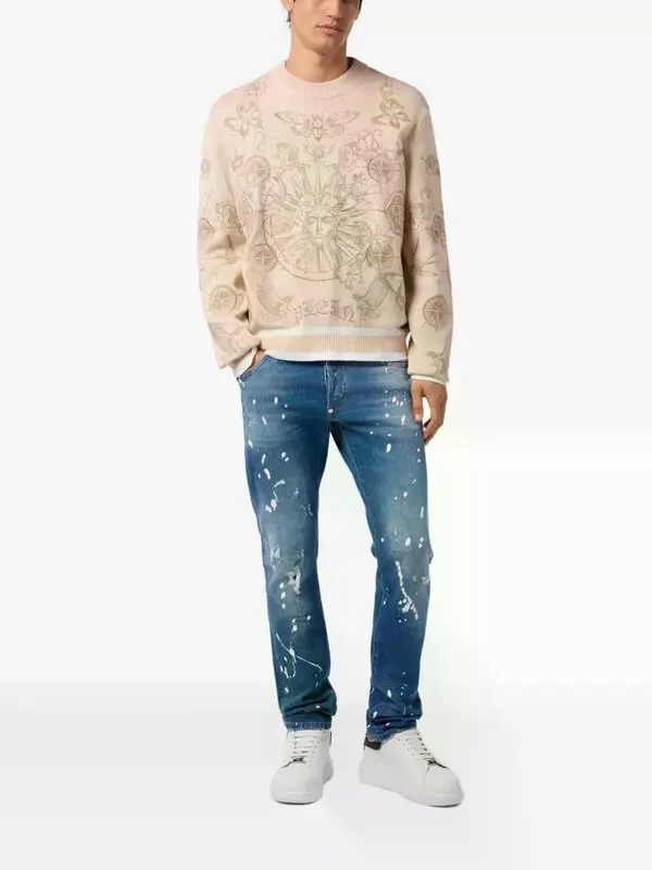 Philipp Plein Graphic Print Round-neck Sweater - Neutrals
