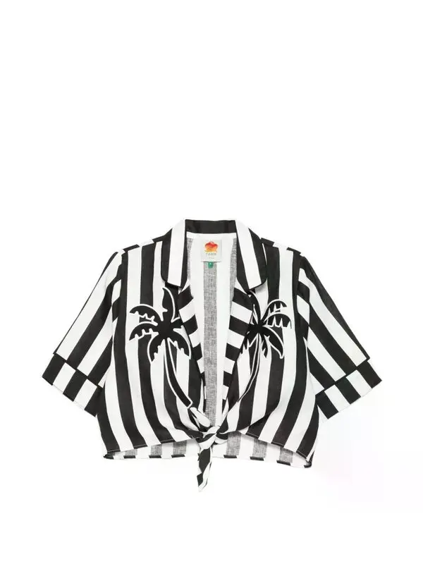 Farm Rio Striped Palm Tree Shirt - Black