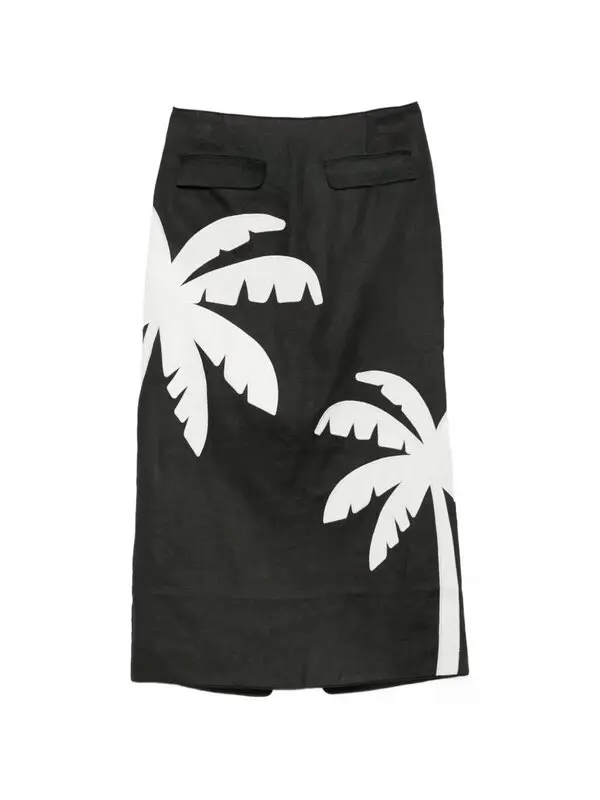 Farm Rio Palm Tree Print Maxi Skirt - Black