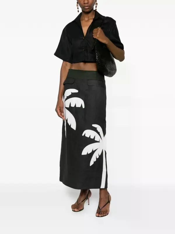 Farm Rio Palm Tree Print Maxi Skirt - Black