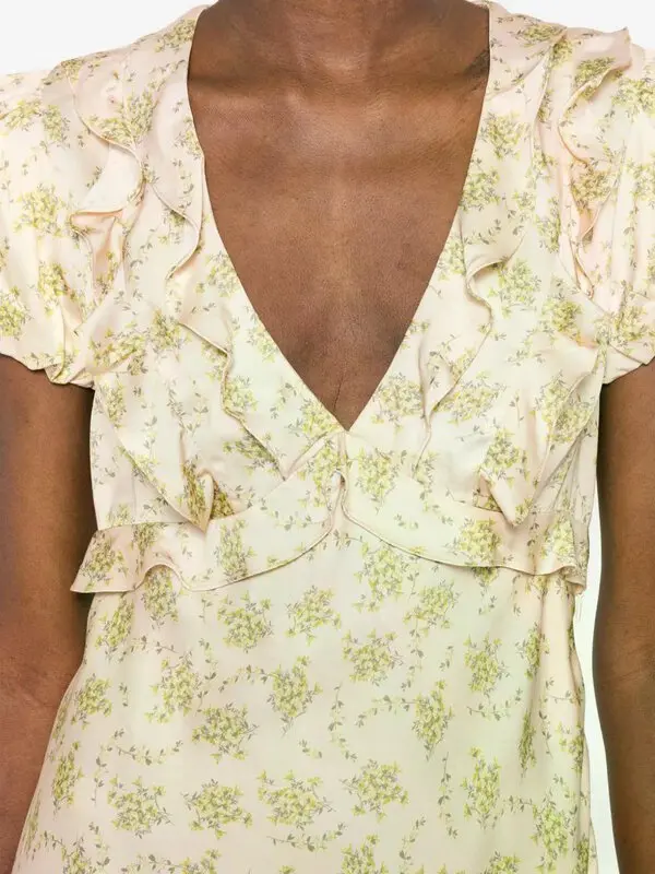 Sandro Floral Print V-neck Mini Dress - Pink