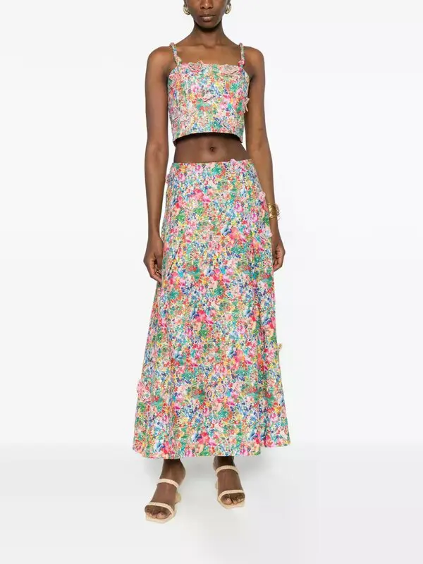 Farm Rio Butterfly-appliqué Maxi Skirt