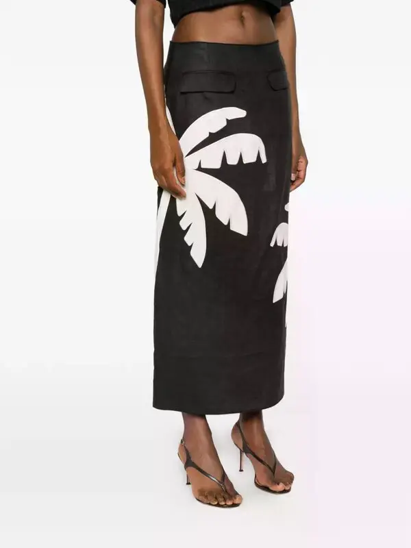 Farm Rio Palm Tree Print Maxi Skirt - Black