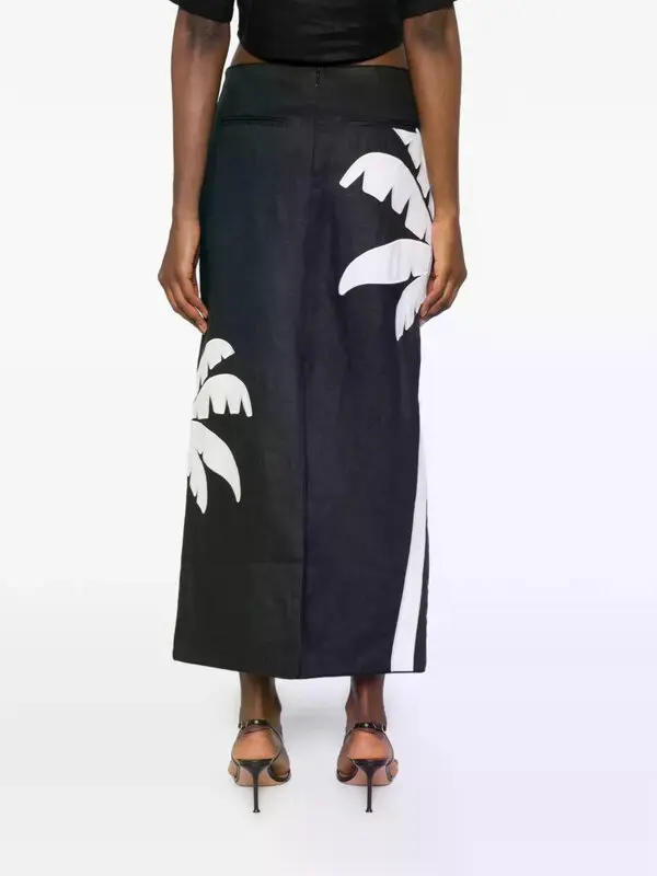 Farm Rio Palm Tree Print Maxi Skirt - Black