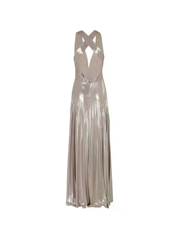 NISSA Pleated Metallic Maxi Dress - Neutrals