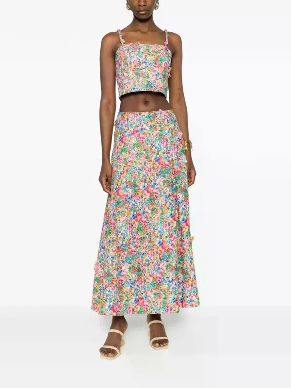Farm Rio Butterfly-appliquéd Crop Top - Green