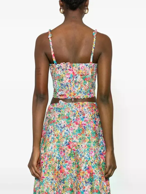 Farm Rio Butterfly-appliquéd Crop Top - Green