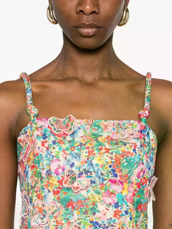 Farm Rio Butterfly-appliquéd Crop Top - Green