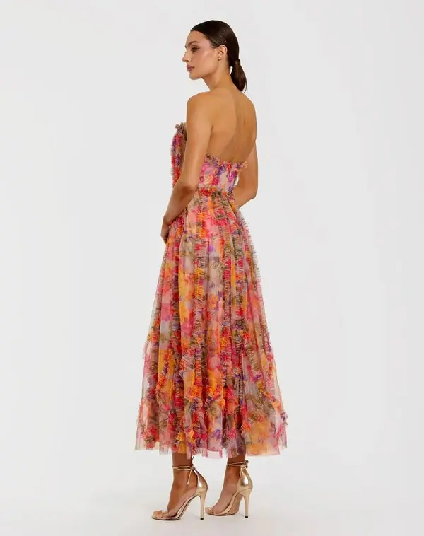Mac Duggal Floral Strapless Ruffle Dress