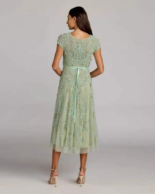 Mac Duggal Floral Embellished Cap Sleeve Midi Dress