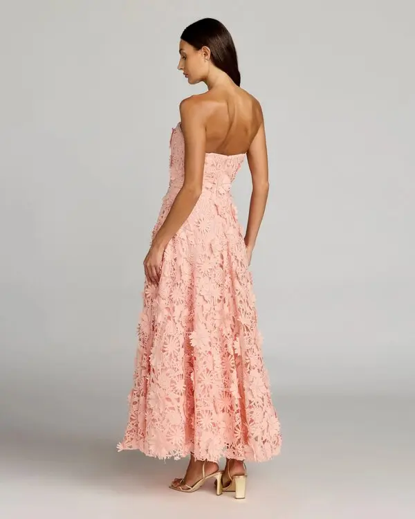 Mac Duggal Strapless Floral Embroidered Lace A-line Maxi Dress