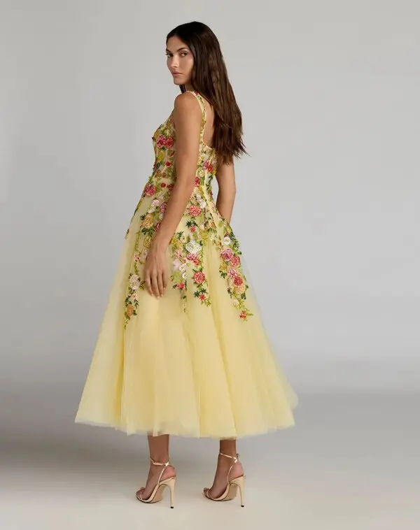 Mac Duggal Embroidered Tulle Midi Dress With Floral Detailing
