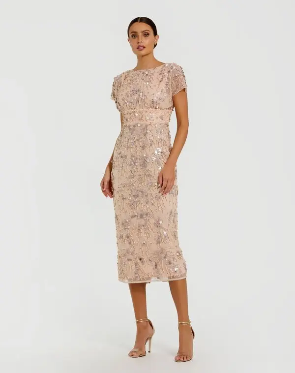 Mac Duggal Embellished Cap-sleeve Midi Dress - Pink