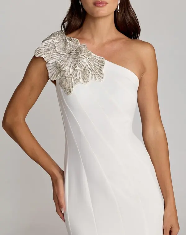 Mac Duggal One Shoulder Midi Dress With 3d Flower Embellishment