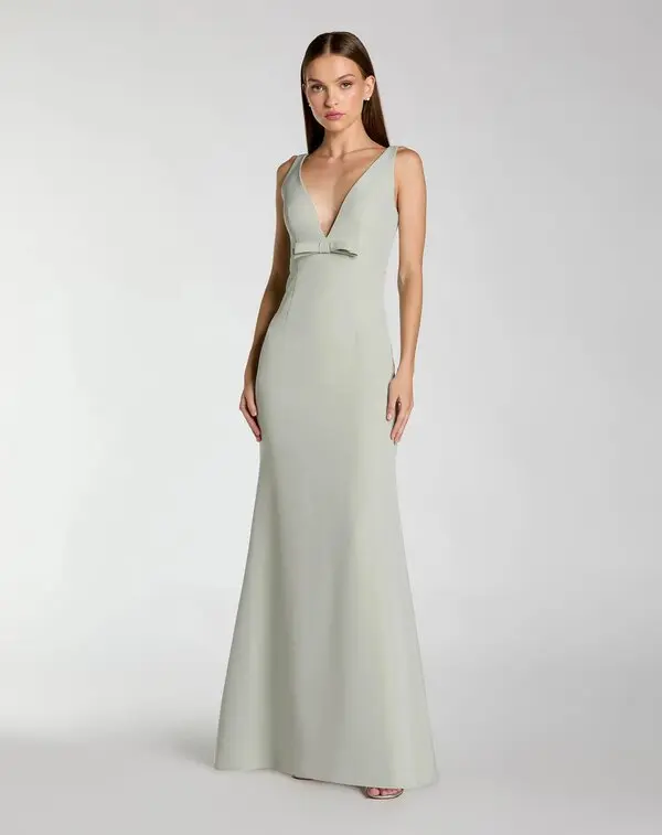 Mac Duggal Petite Crepe Mermaid Gown With Bow - Sage