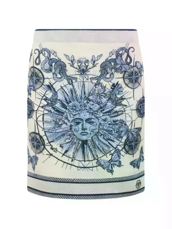 Philipp Plein Butterfly Print Knitted Mini Skirt - Neutrals