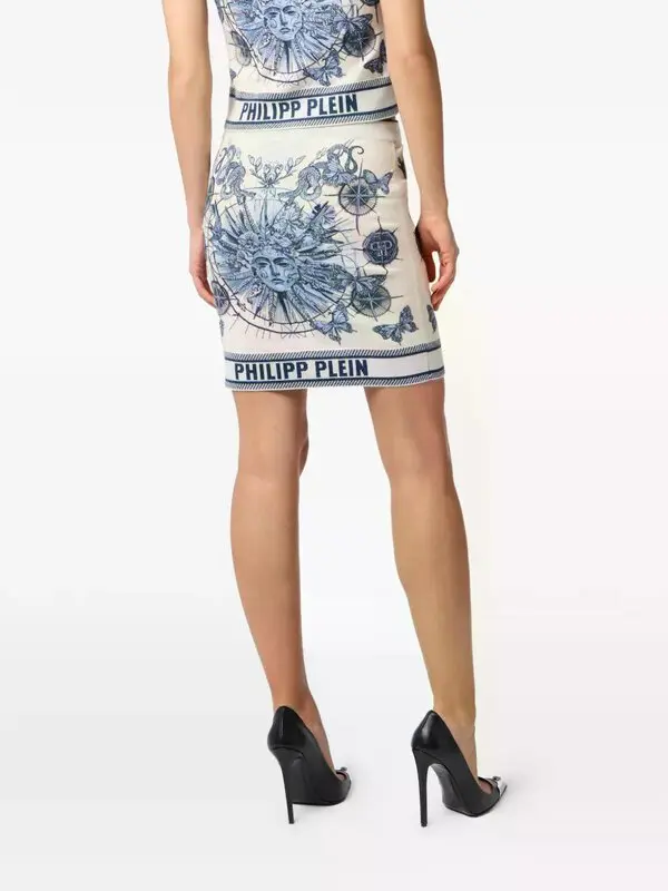 Philipp Plein Knitted Mini Skirt With Butterfly Motif - Neutrals
