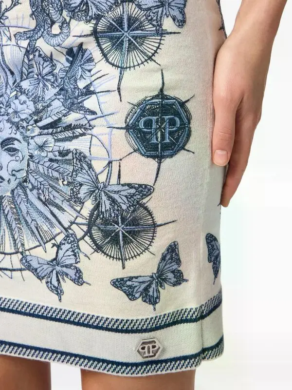 Philipp Plein Knitted Mini Skirt With Butterfly Motif - Neutrals
