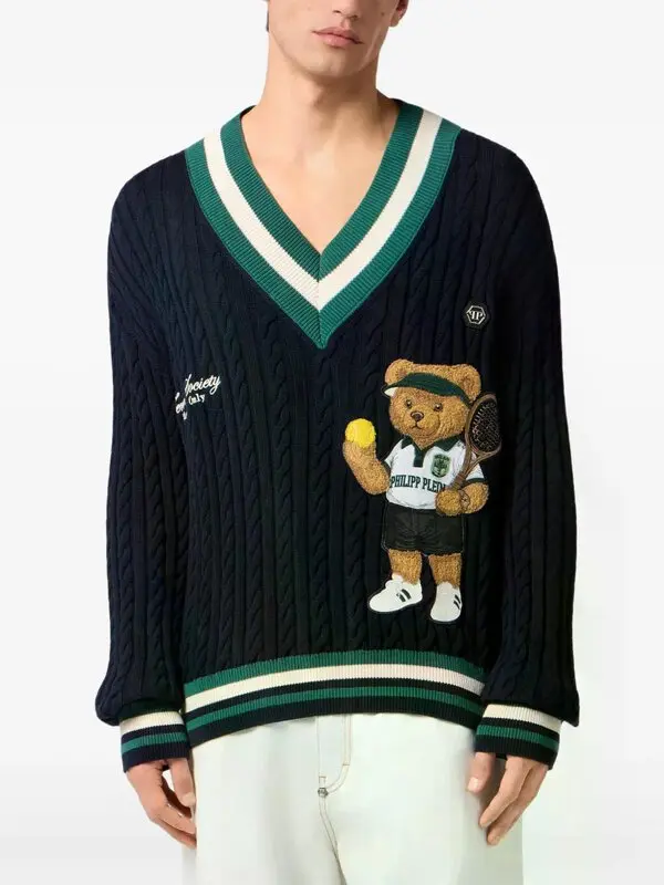 Philipp Plein V-neck Teddy Pullover - Blue