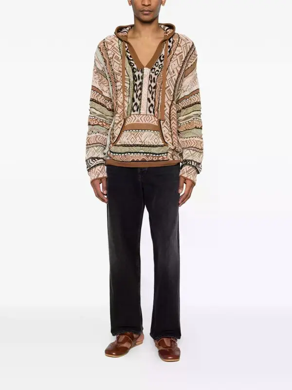 LANEUS Patterned Knitted Hoodie - Neutrals