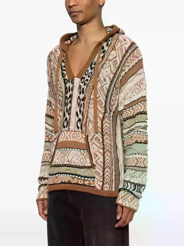 LANEUS Patterned Knitted Hoodie - Neutrals