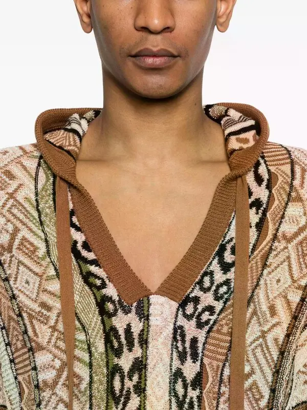 LANEUS Patterned Knitted Hoodie - Neutrals