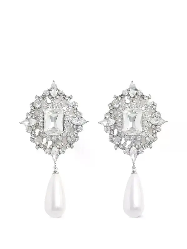 SELF-PORTRAIT Crystal Pearl Drop Earrings - Silver