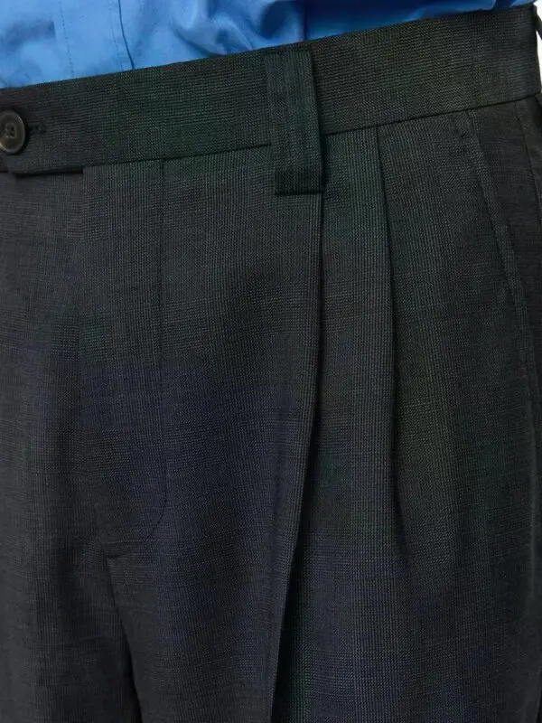 MFPEN Check Pleated Trousers - Grey