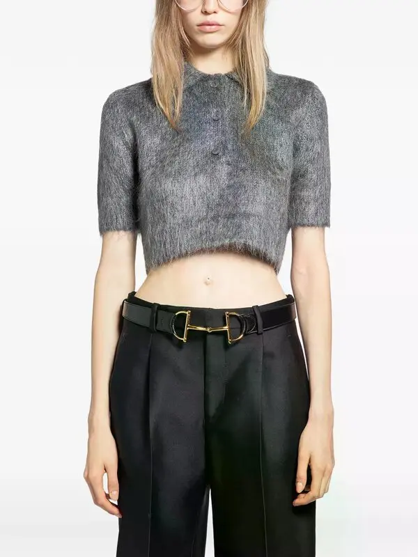 Gucci Brushed Mohair Cropped Polo Top